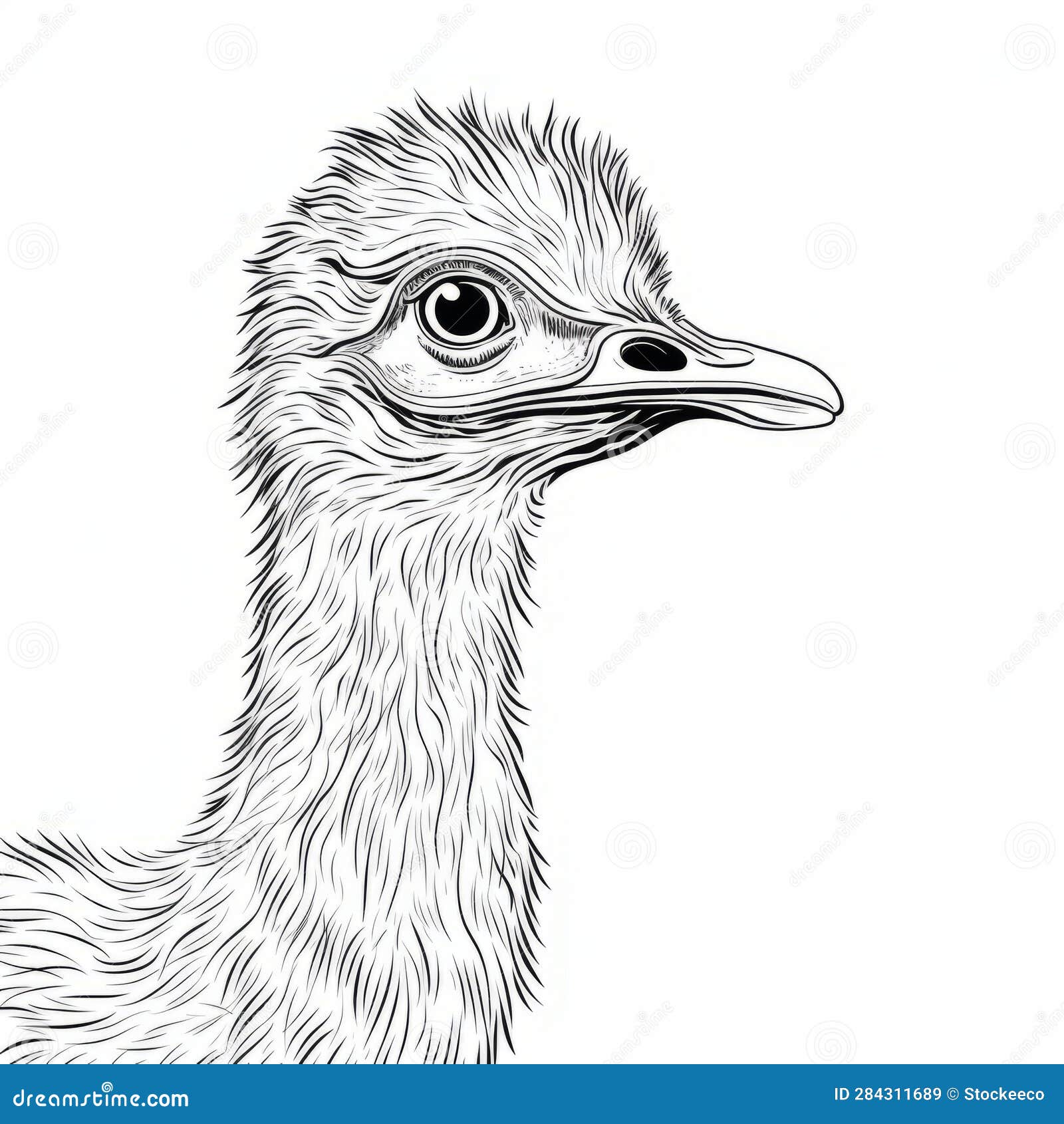 Ostrich Drawing on White Background Vector with Intense Close-up Style ...