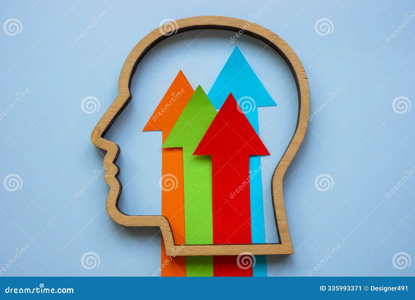 Head Outline with Rising Arrows Representing Personal Growth and ...