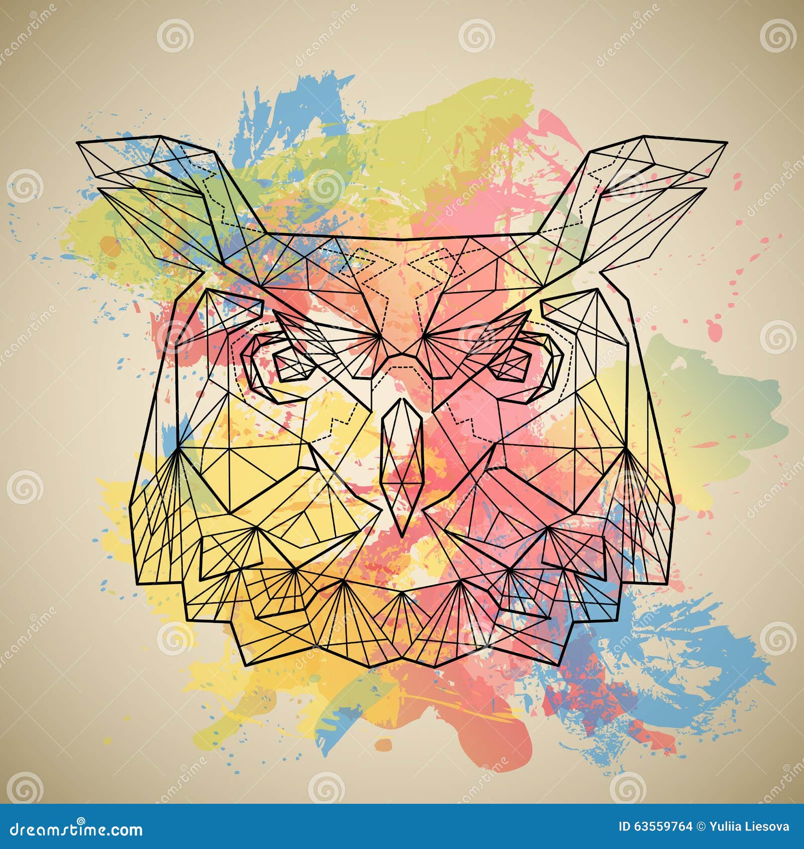 Head of Owl in Linear Graphic Design on Colorful Spots Stock Vector ...