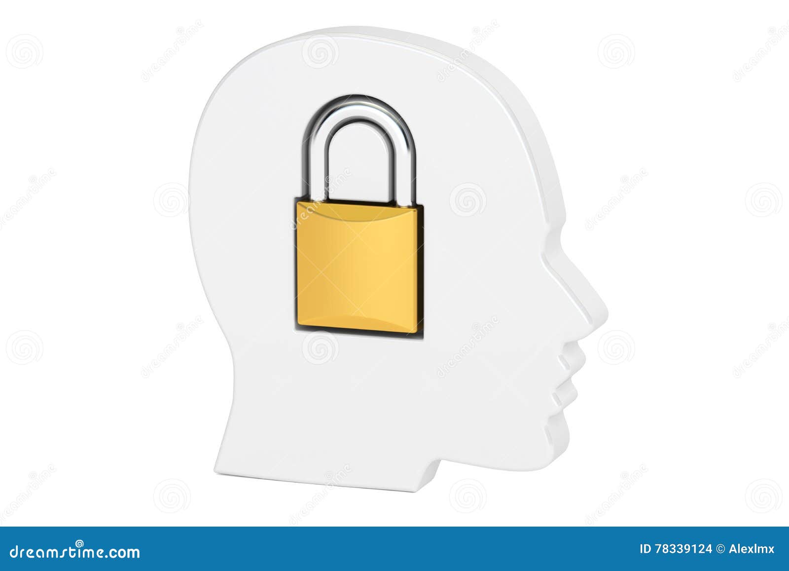 Head with Padlock, 3D Rendering Stock Illustration - Illustration of ...
