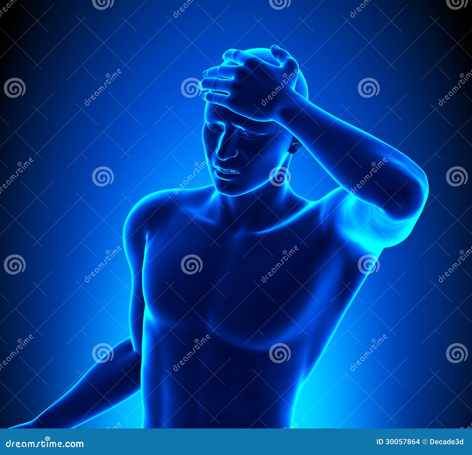 Headache X-ray Scan Of Human Body With Visible Brain 3d Render Royalty ...