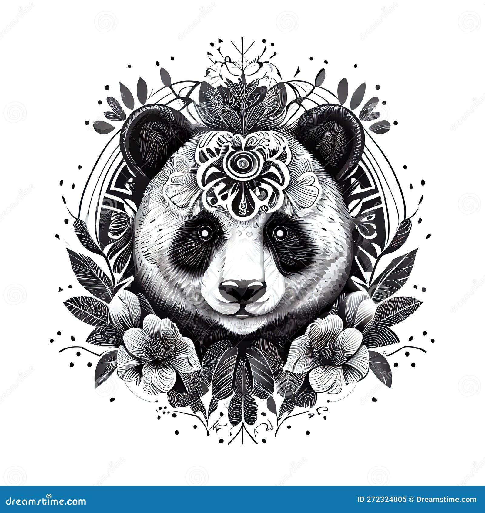 Head of Panda Bear, Black and White Symmetrical Design. AI Generative ...