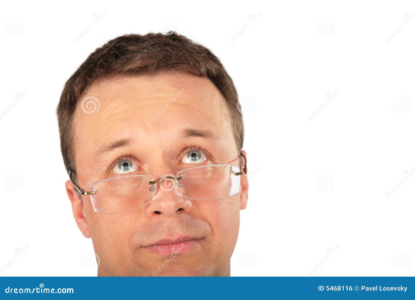 Head of Pensive Man in Glasses Look Up Stock Photo - Image of model ...