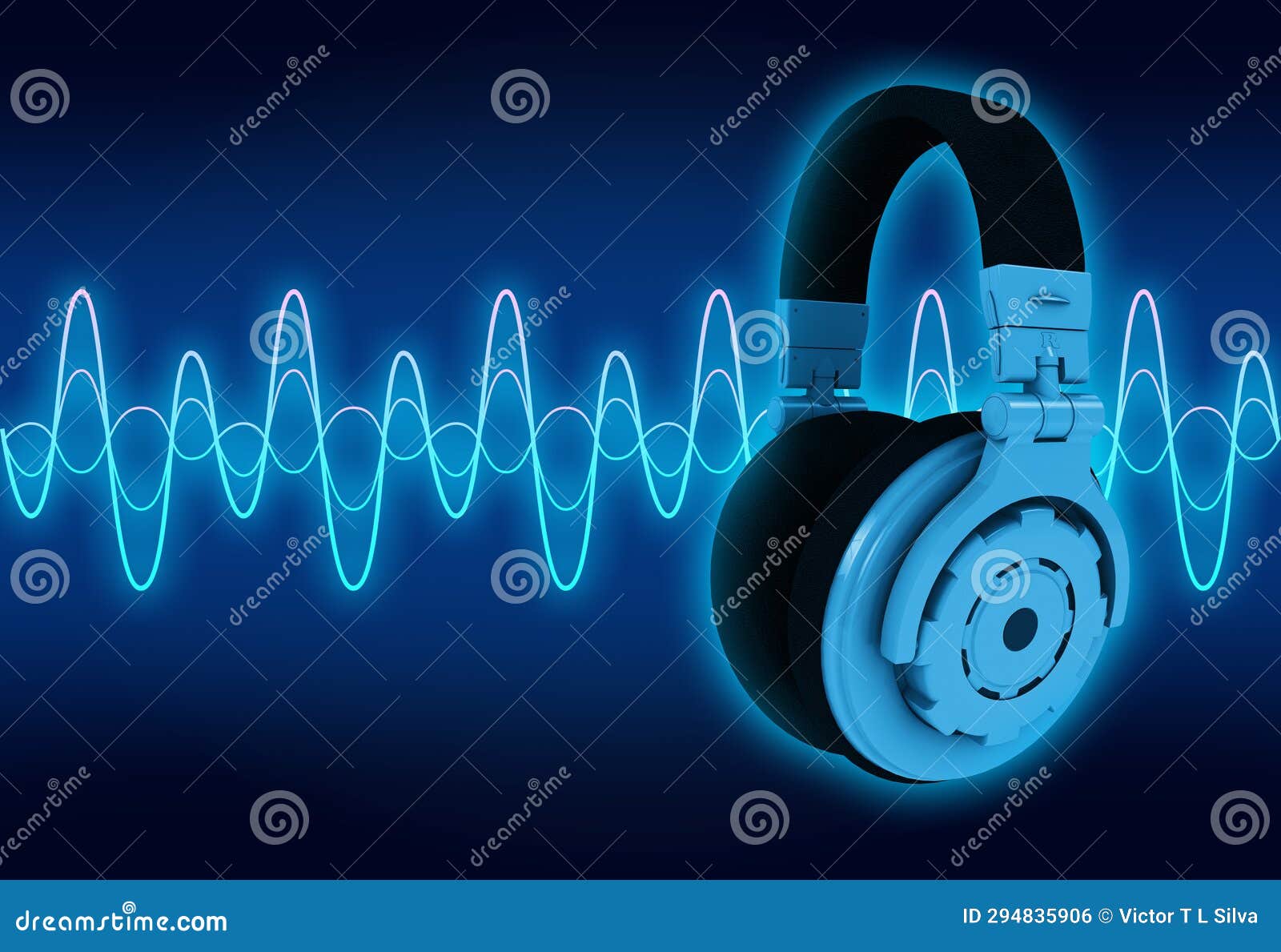 Head phone with sound wave stock illustration. Illustration of light ...