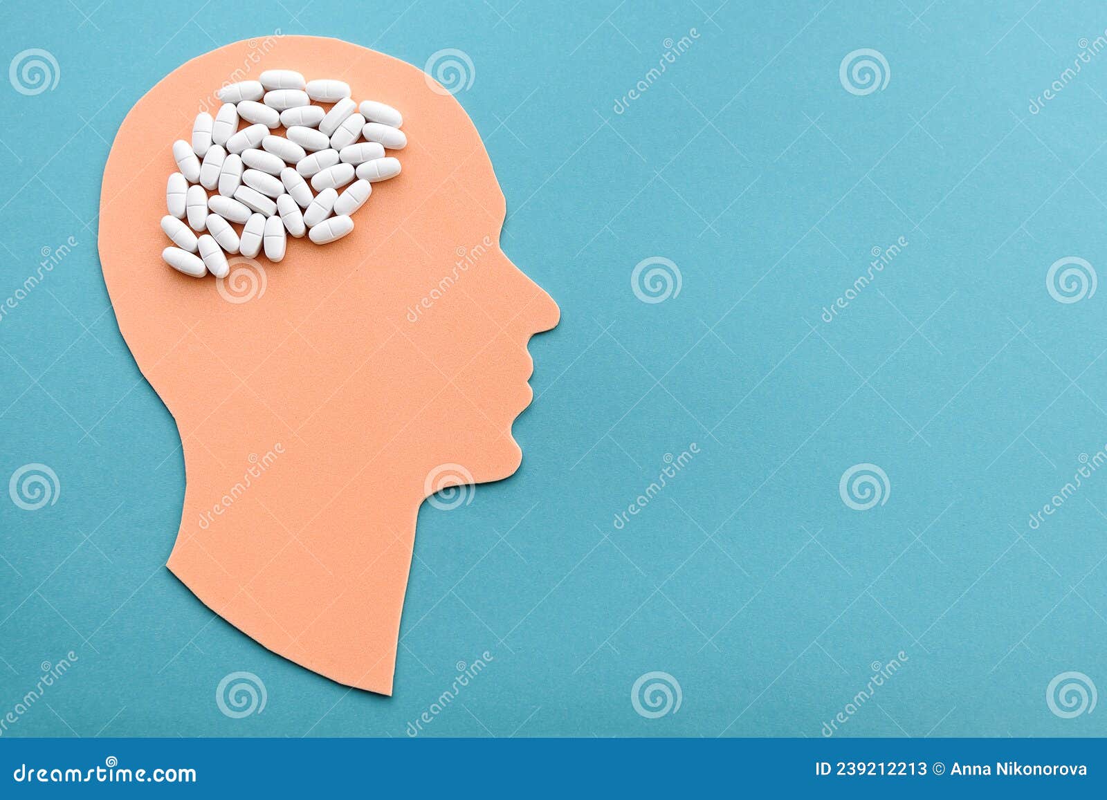 Head with Pills in the Form of an Abstract Brain. Stock Image - Image ...