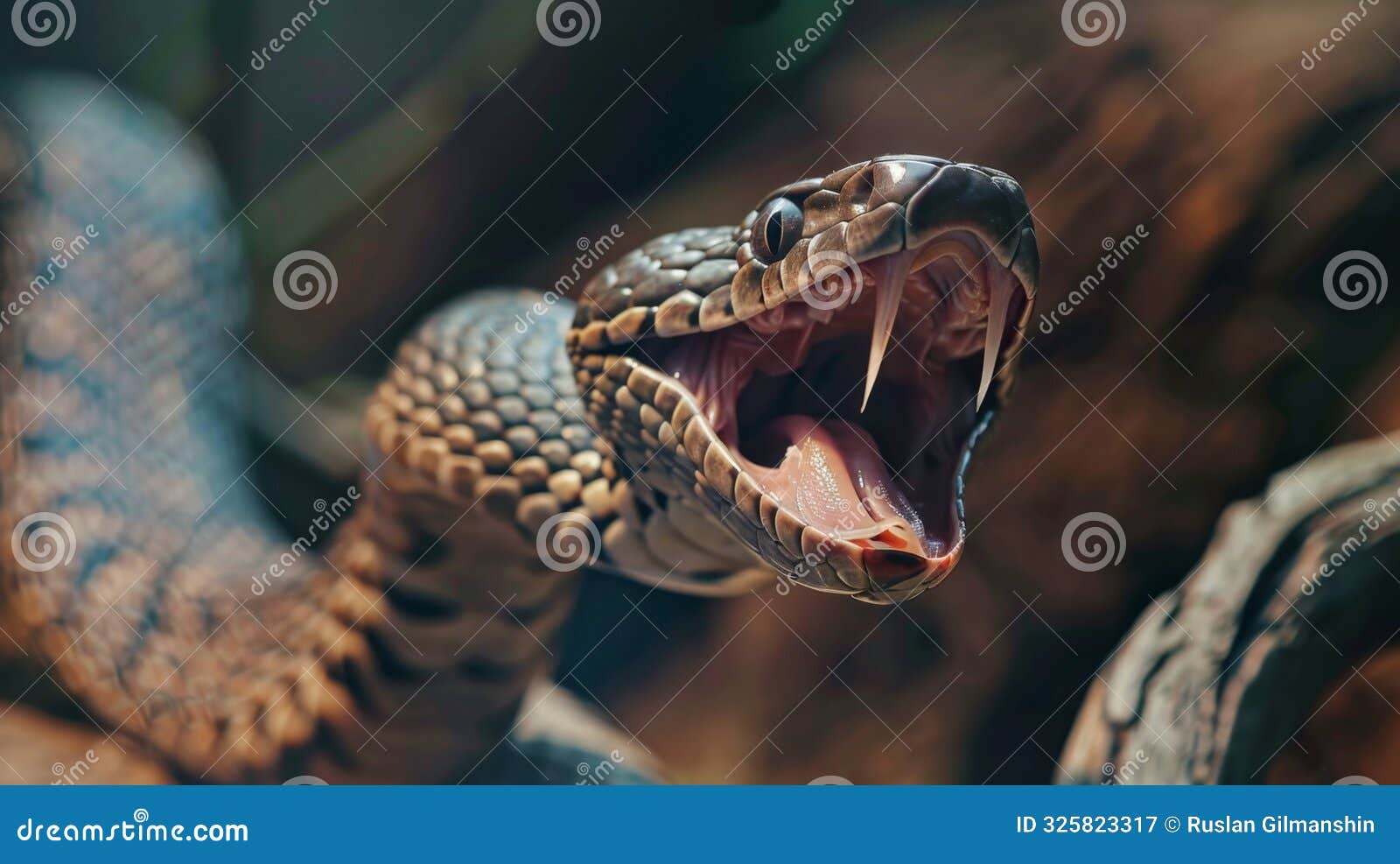 The Head of a Poisonous Snake of a Black Viper with an Open Mouth on a ...