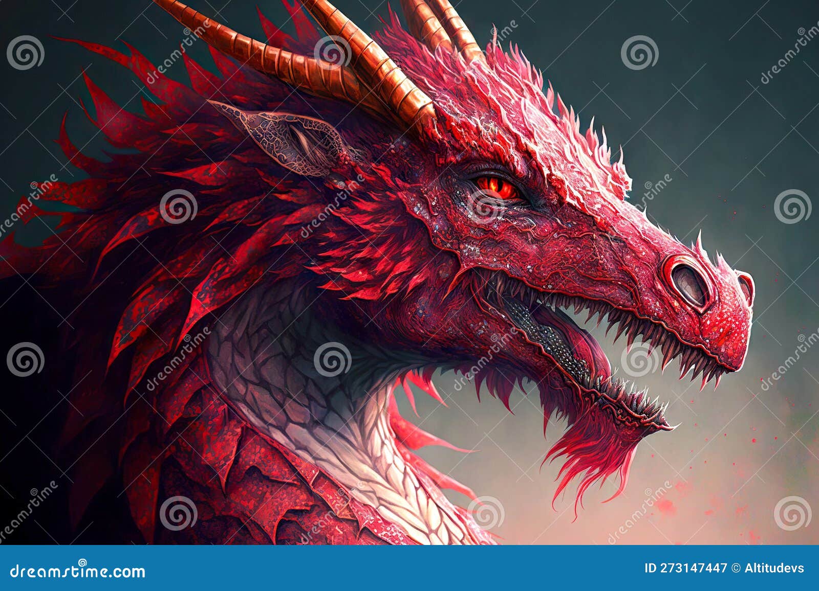 Head of Powerful Evil Red Dragons with Horns and Fangs Stock ...