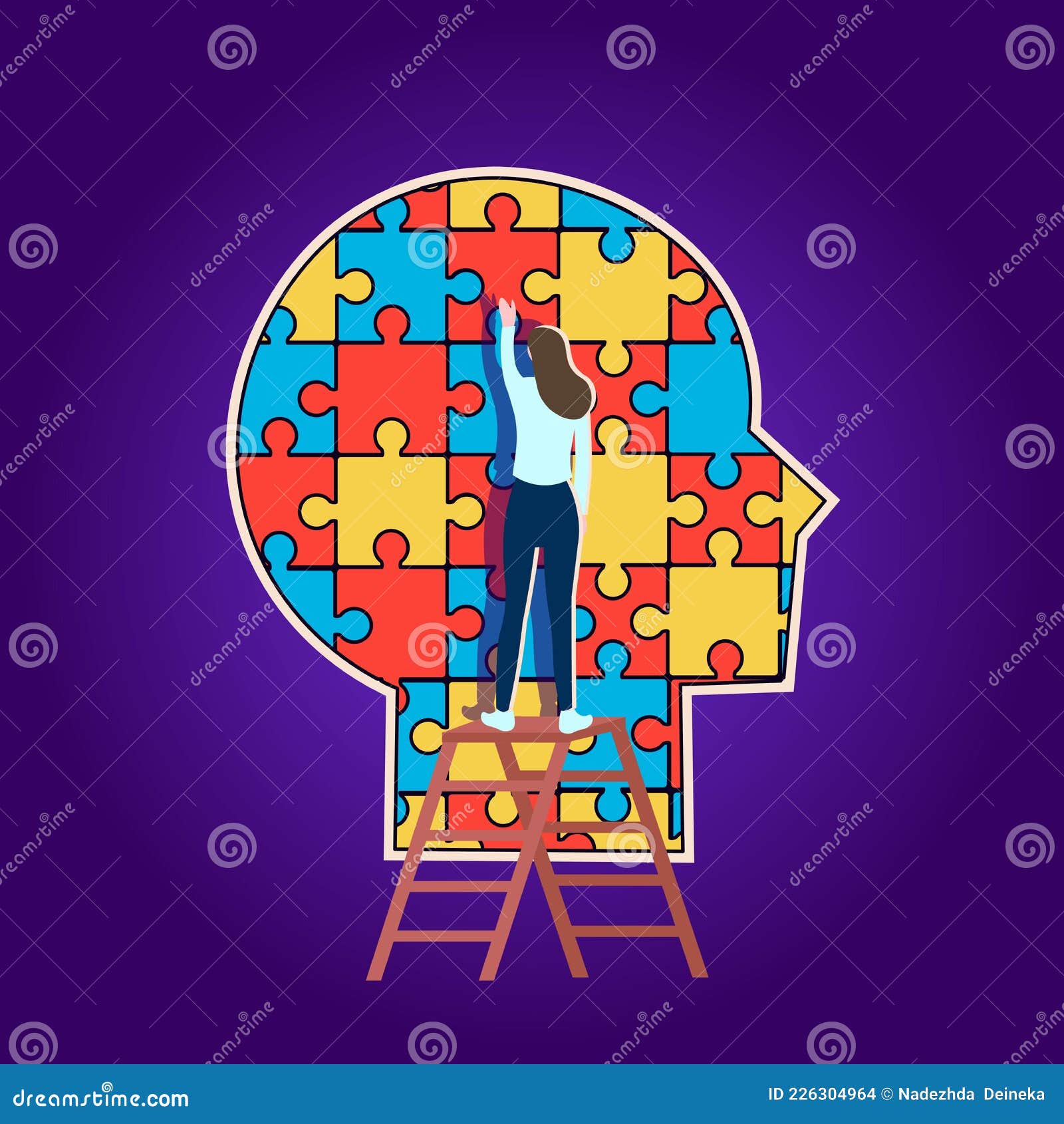 Head Profile is Made of Puzzle Pieces. Concept of Psychological Help ...
