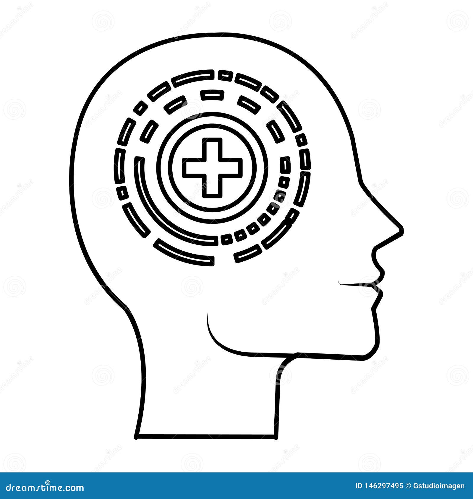 Head Profile with Pluss Symbol Stock Illustration - Illustration of ...