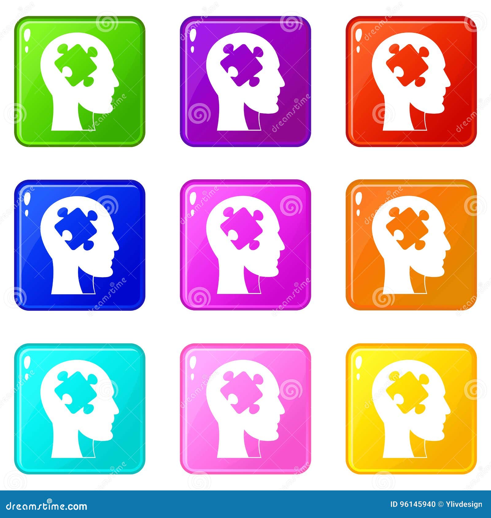 Head with Puzzle Icons 9 Set Stock Vector - Illustration of ...