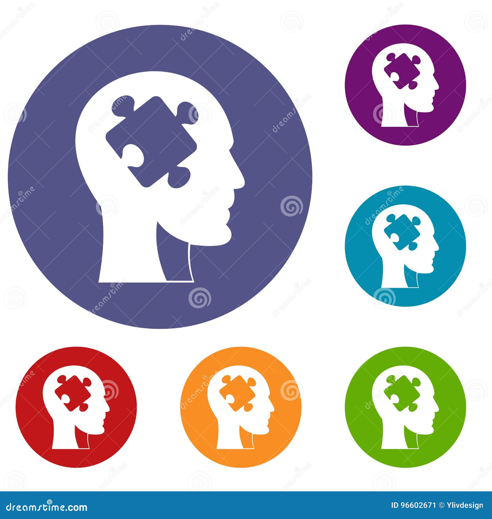 Head with puzzle icons set stock vector. Illustration of flat - 96602671