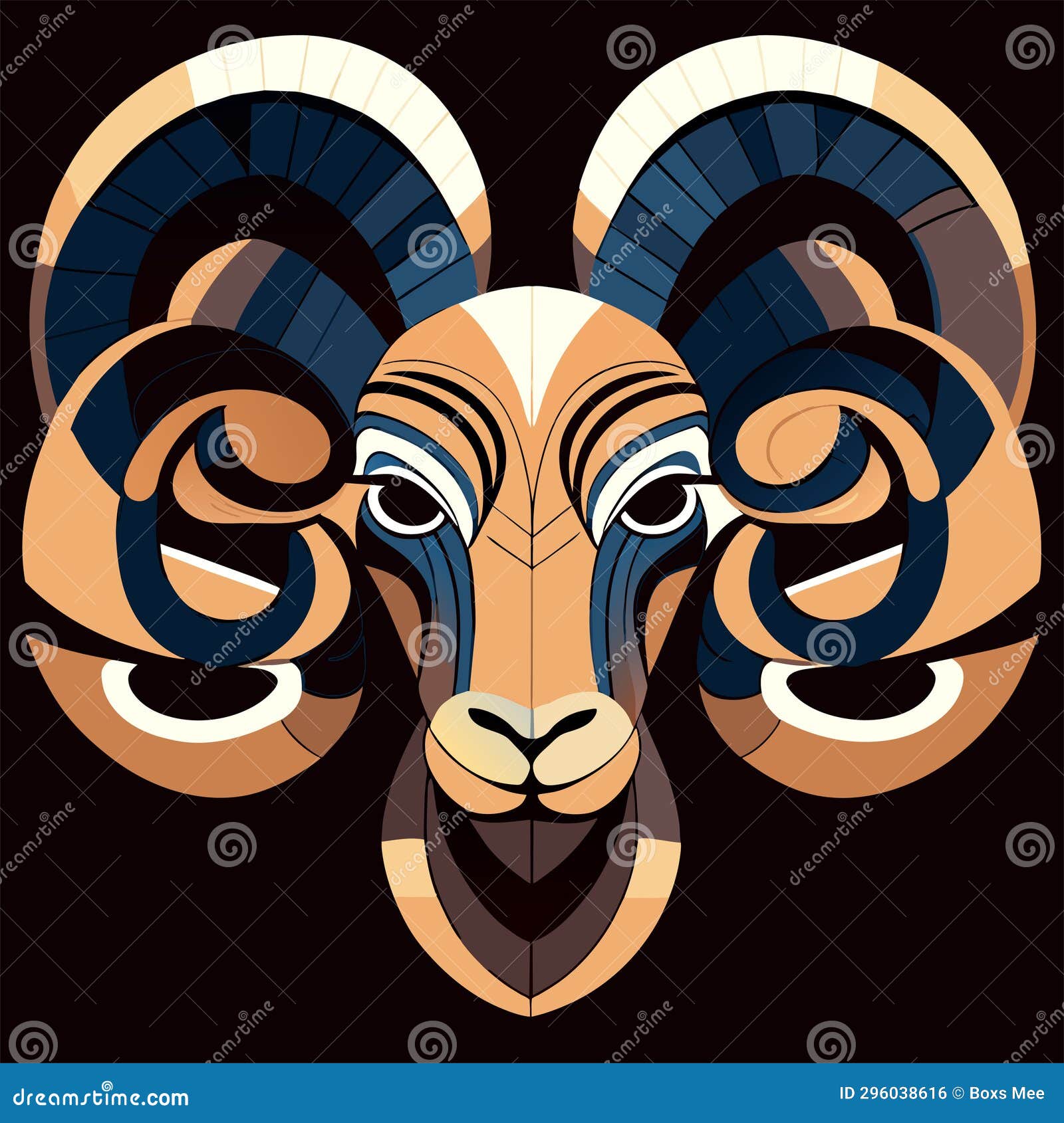 Head of a Ram with Horns. Vector Illustration in a Flat Style Stock ...