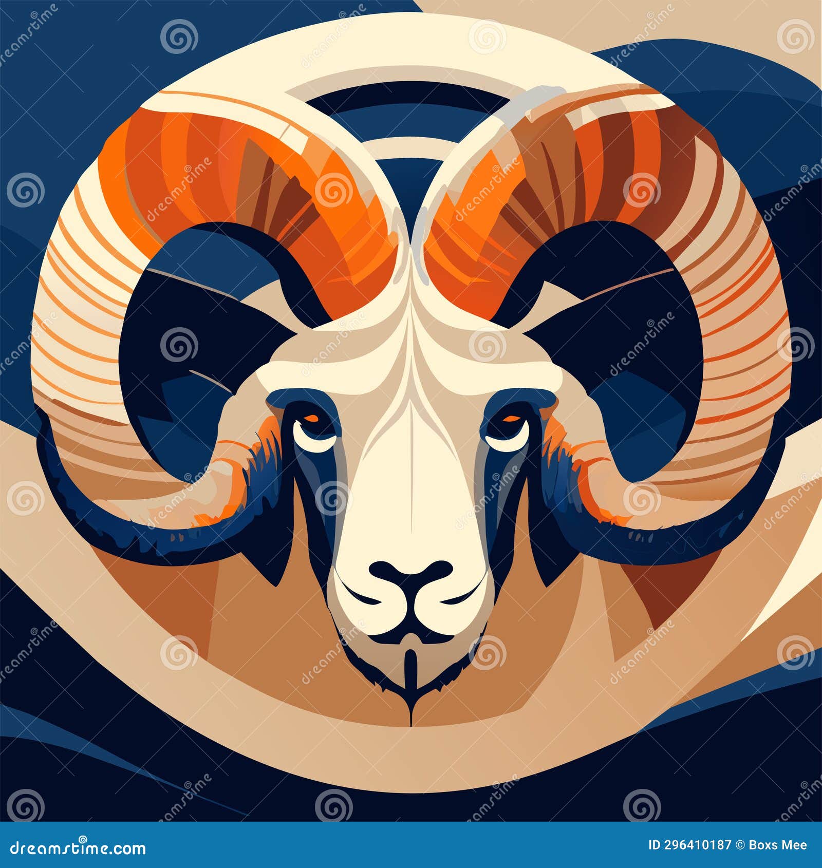 Head of a Ram with Horns. Vector Illustration in Flat Style Stock ...