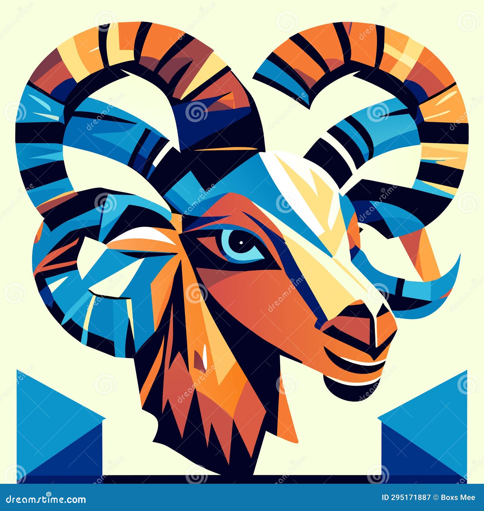 Head of a Ram with Horns. Vector Illustration in Flat Style Stock ...