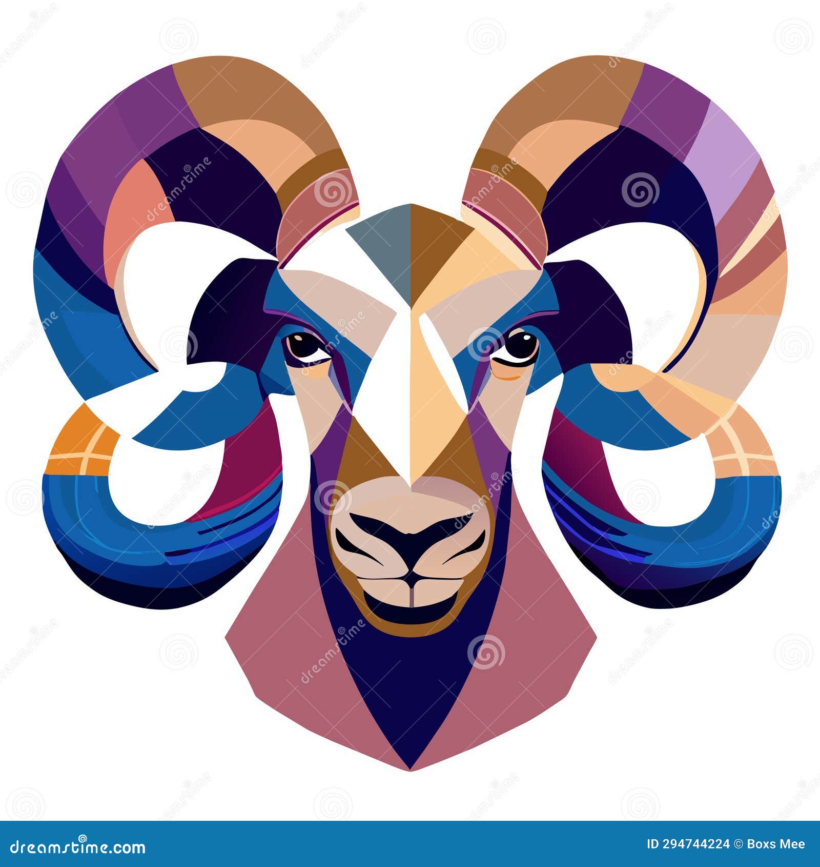 Head of a Ram with Multi-colored Patterns. Vector Illustration Stock ...