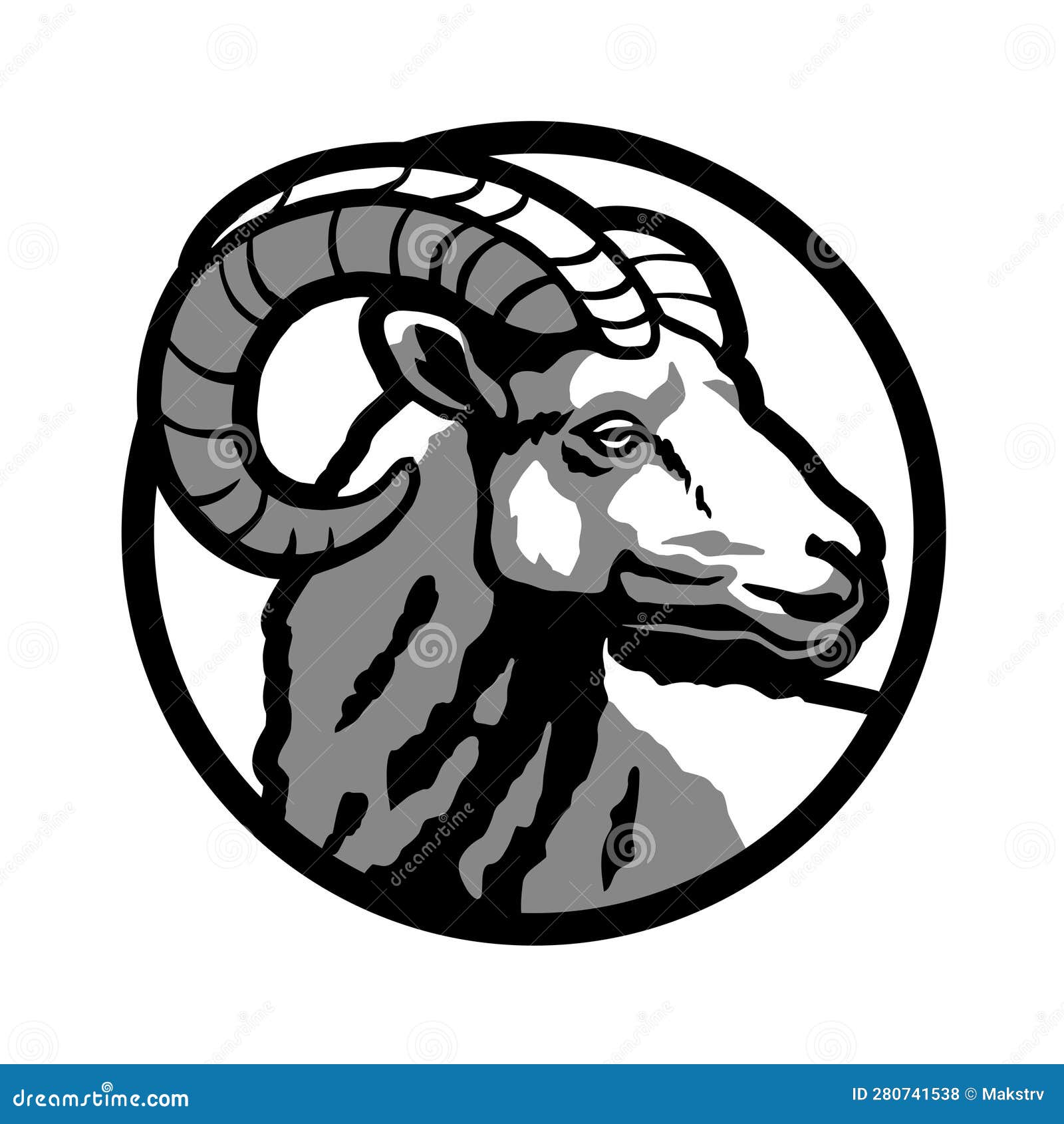 The Head of a Ram. Round Logo, Emblem. Vector Illustration. Stock ...