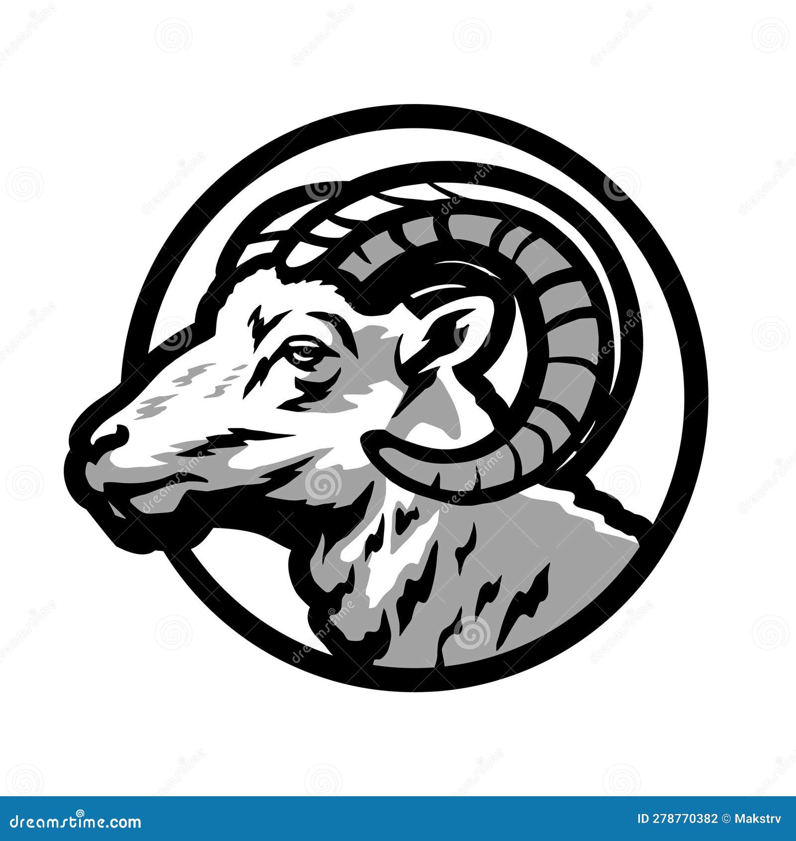 The Head of a Ram. Round Logo, Emblem. Vector Illustration. Stock ...