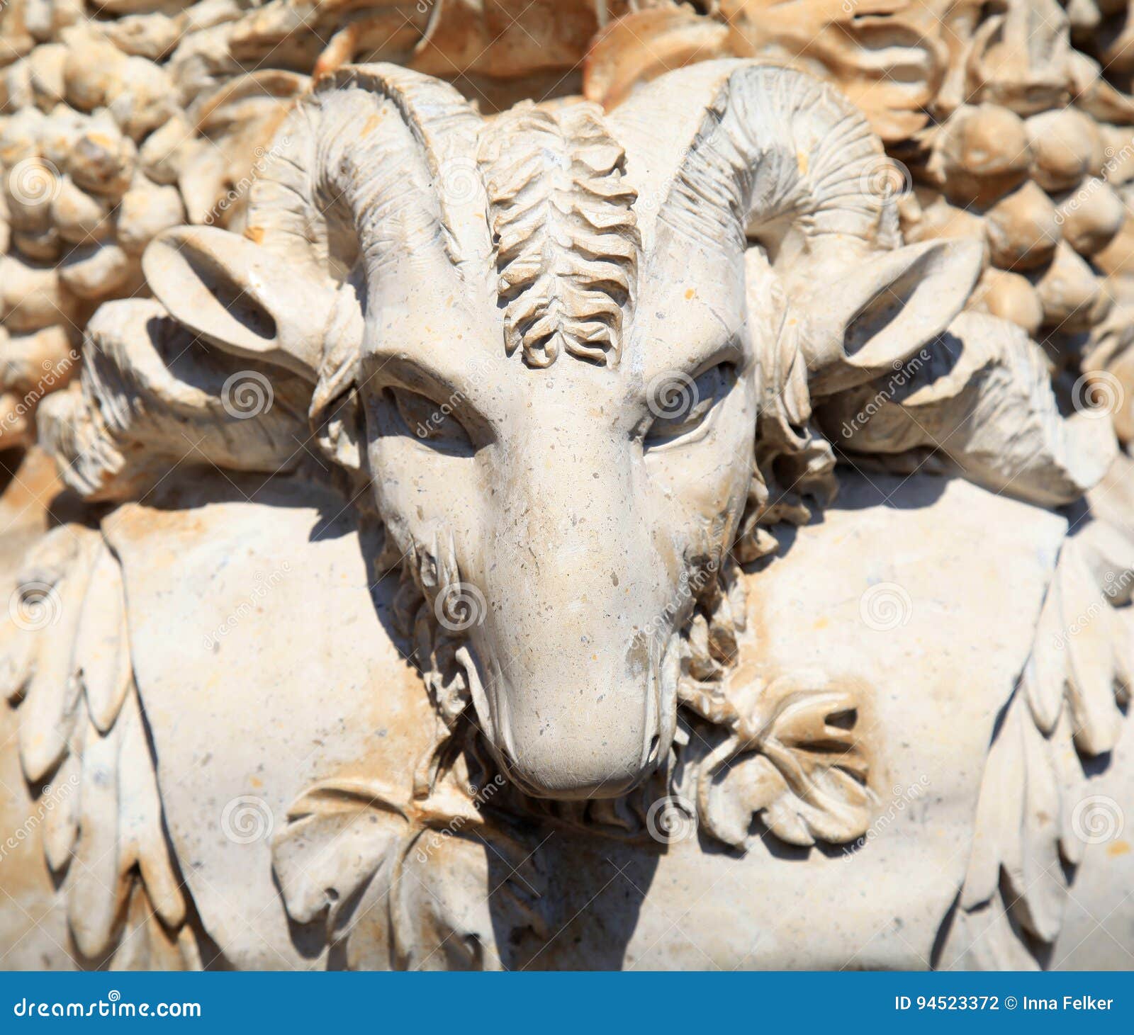 Head of the Ram, Stone Ancient Vase Decoration Stock Photo - Image of ...