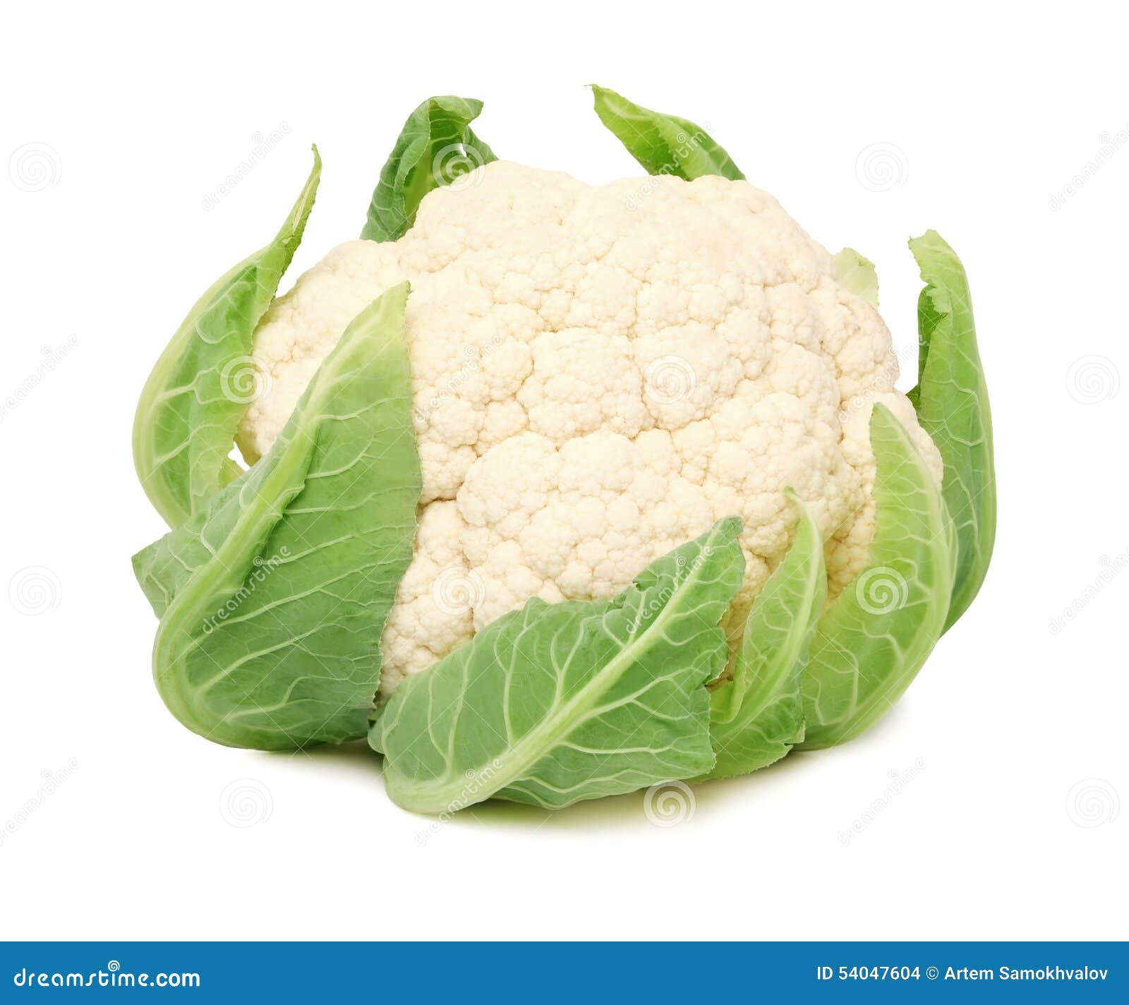 Head of Ripe Cauliflower with Green Leaves (isolated) Stock Photo ...