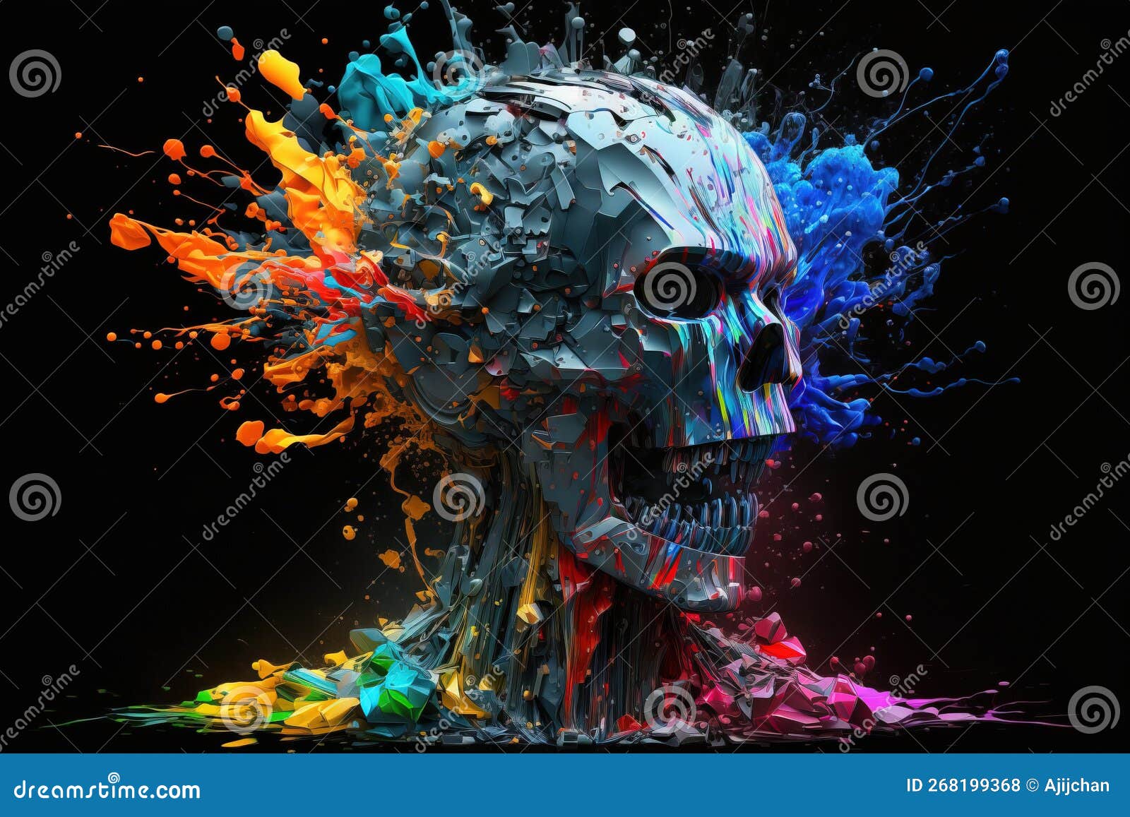 Head of a Robot is Exploding with Splash of Colours. Generative AI ...