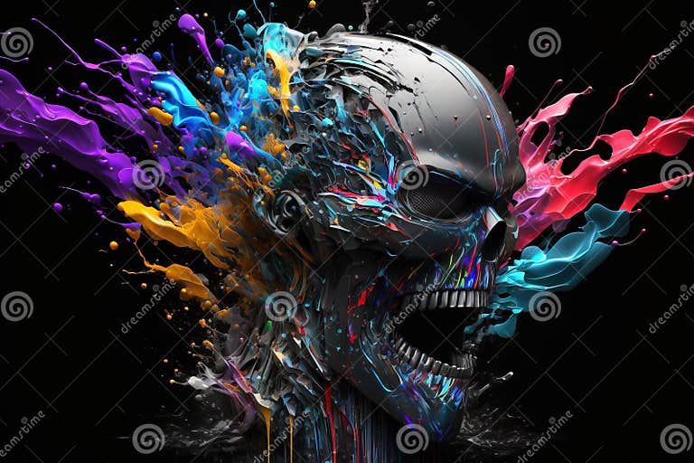 Head of a Robot is Exploding with Splash of Colours. Generative AI ...