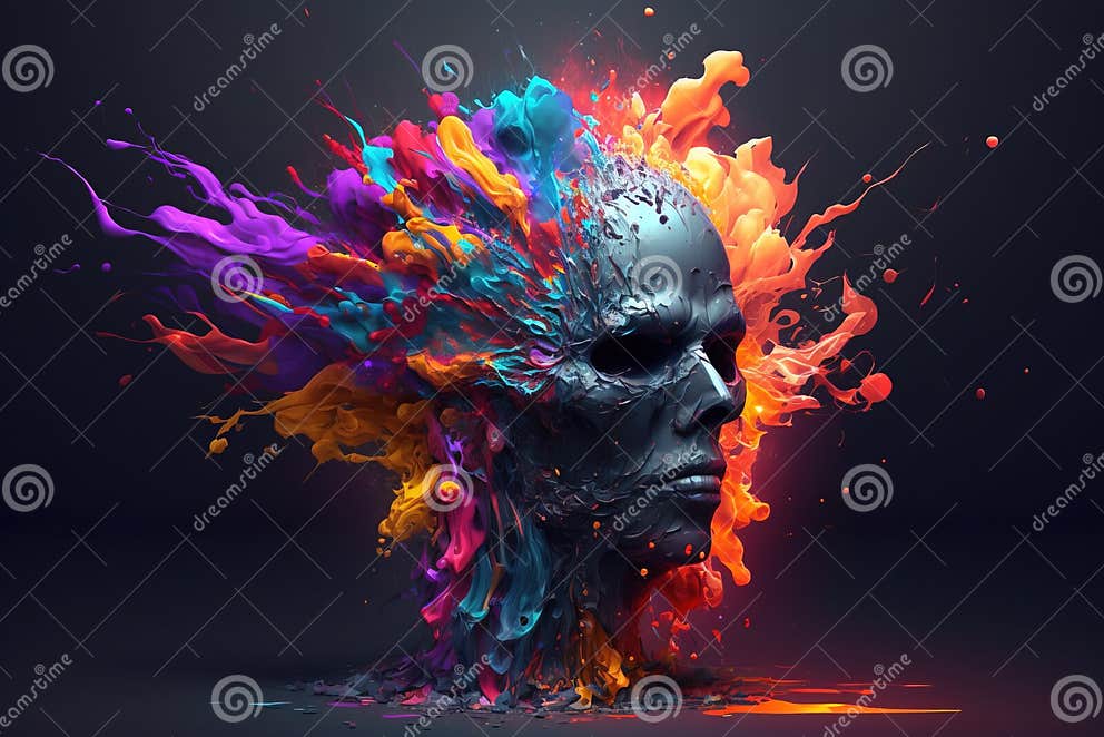 Head of a Robot is Exploding with Splash of Colours. Generative AI ...