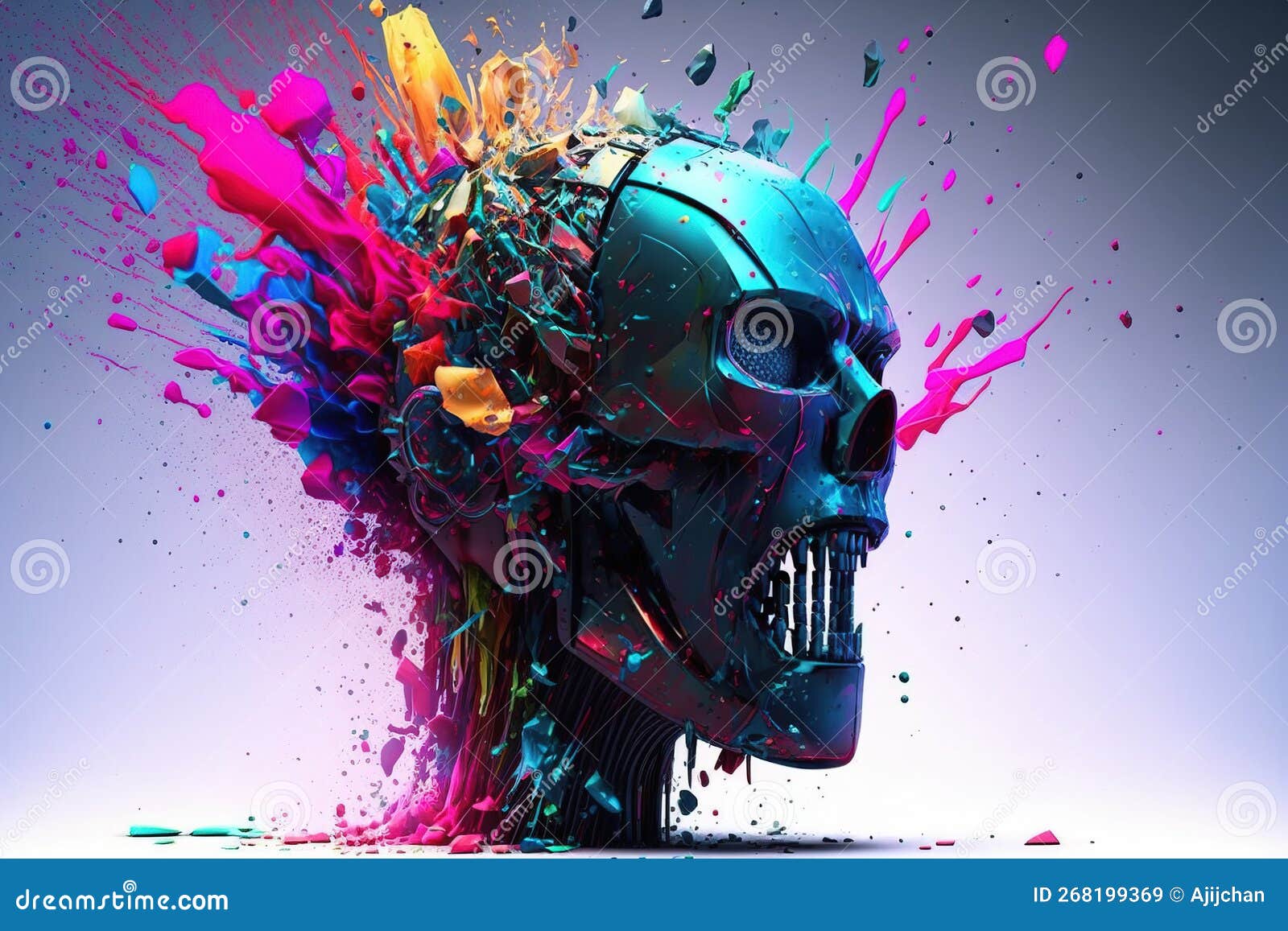 Head of a Robot is Exploding with Splash of Colours. Generative AI ...