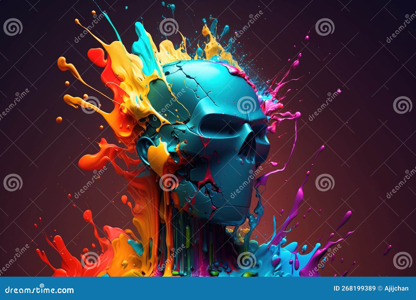 Head of a Robot is Exploding with Splash of Colours. Generative AI ...