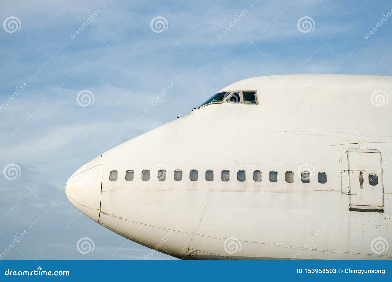 Head`s Airplane on the Runway Ready To Start with the Blue Sky for ...