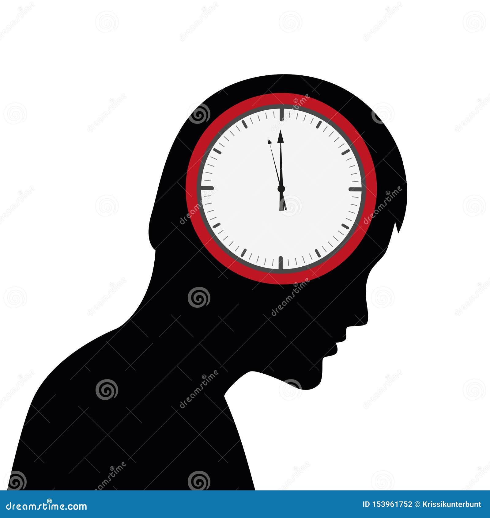 Head of a Sad Man with Clock in the Brain Stock Vector - Illustration ...