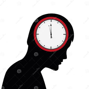 Head of a Sad Man with Clock in the Brain Stock Vector - Illustration ...