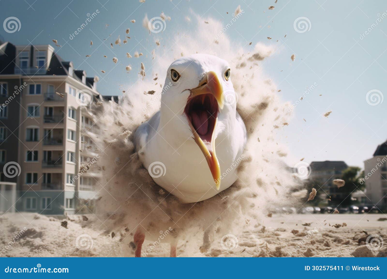Head of a Seagull Shouting Out of an Advertising Board, AI-generated ...