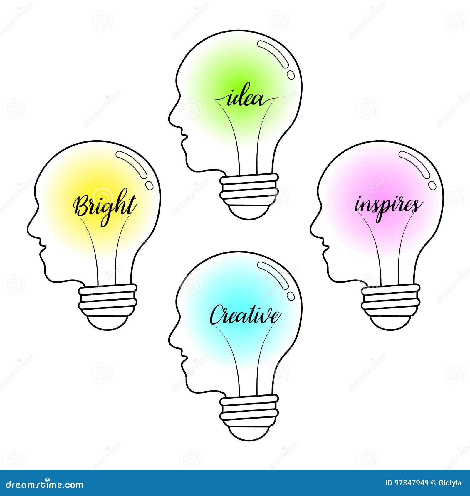 Head shape light bulb. stock vector. Illustration of energy - 97347949