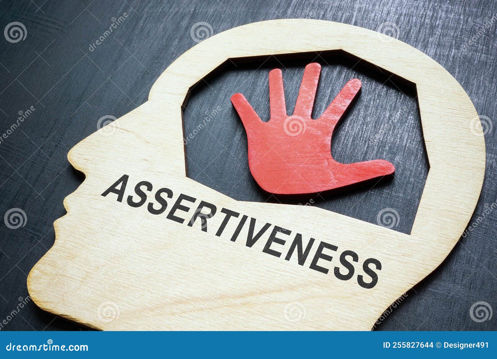 Head Shape with Sign Assertiveness and Hand Palm. Stock Photo - Image ...