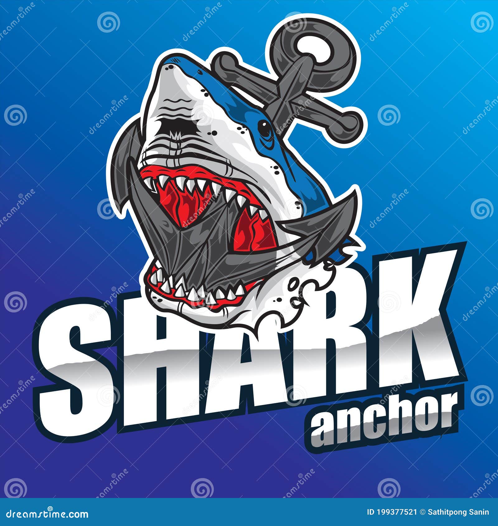 Head Shark Anchor Angry Logo Black Vector Illustrator | CartoonDealer ...