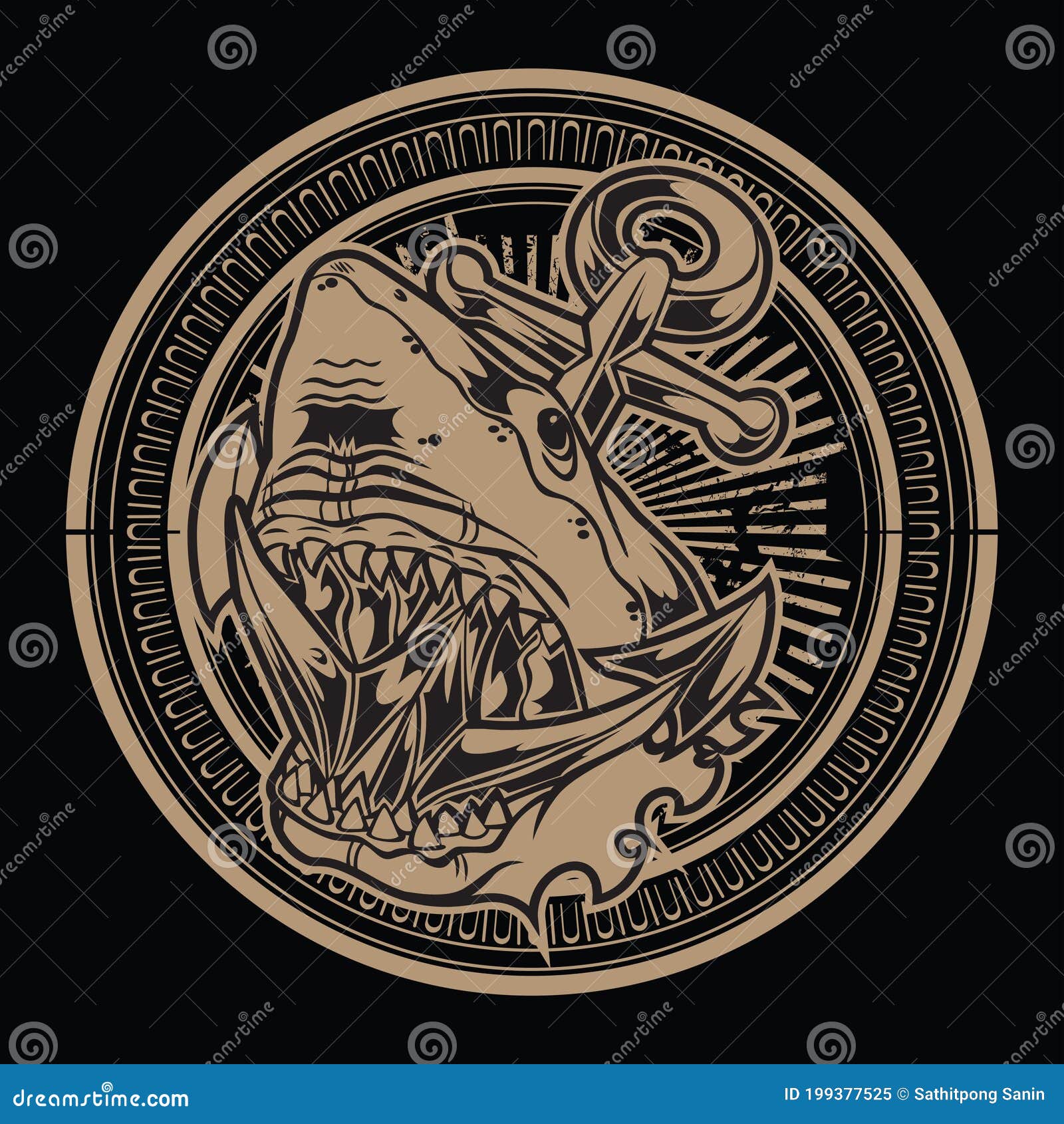 Head Shark Anchor Angry Logo Black Vector Illustrator | CartoonDealer ...