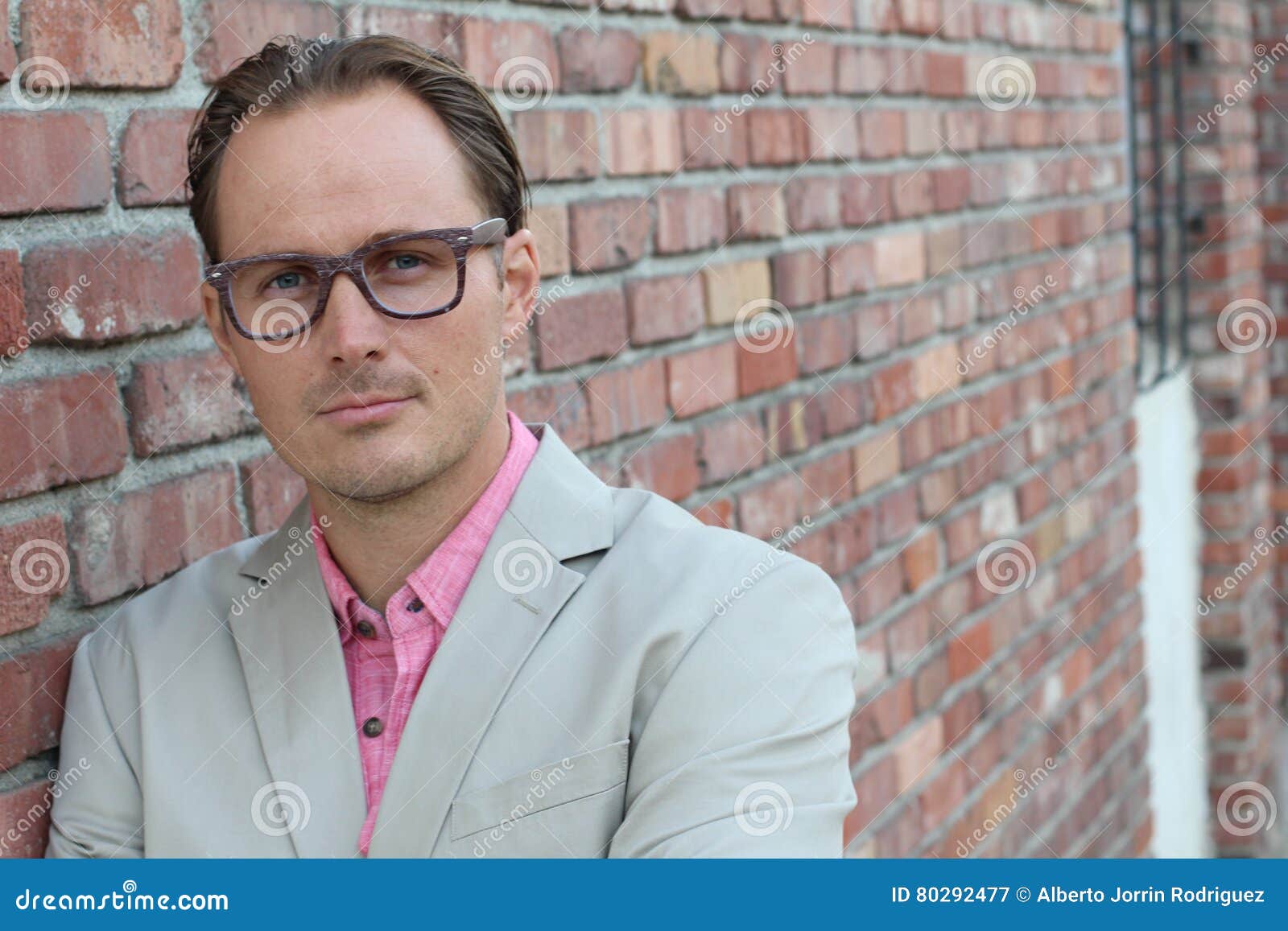 Head Shot Of Businessman Wearing Glasses Outdoor Picture With Copy