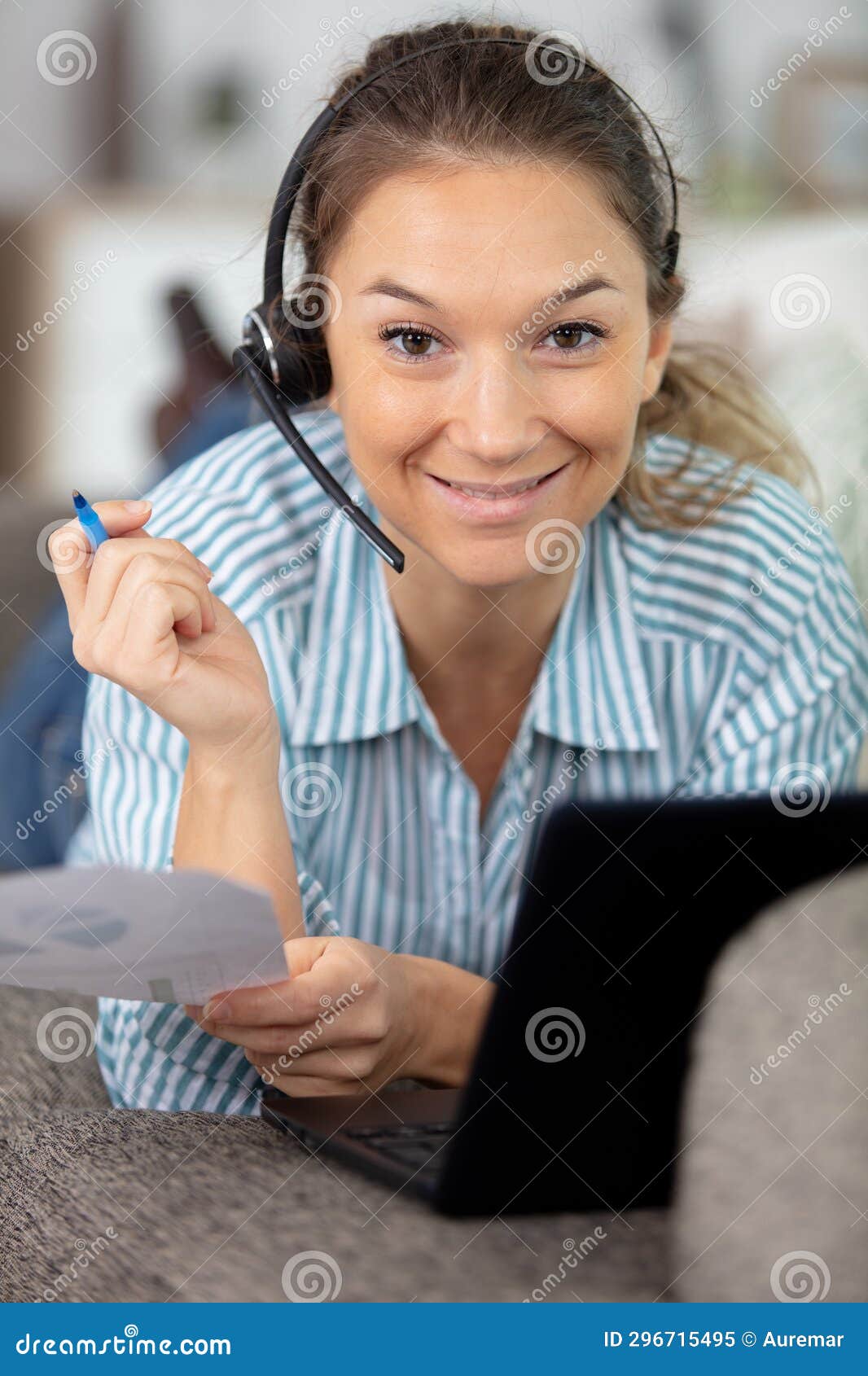 Head Shot Cheerful Smiling Pretty Girl with Computer Stock Image ...