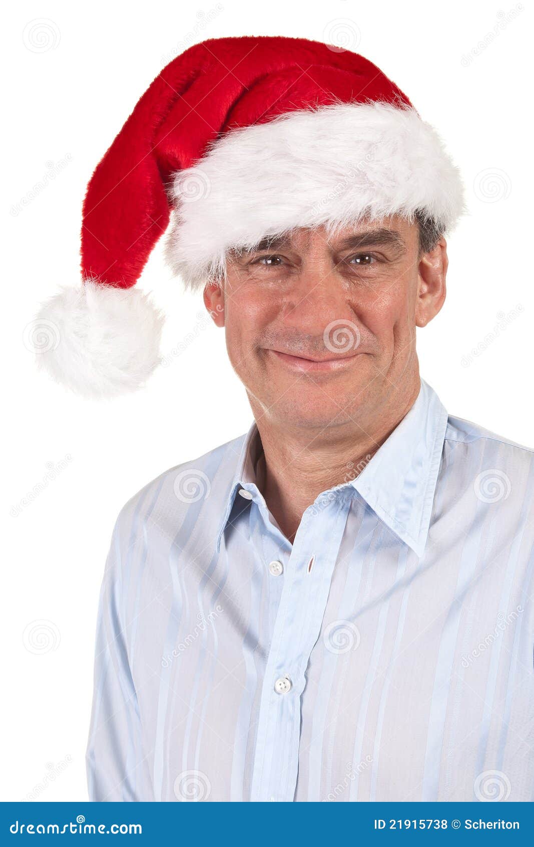 Head Shot of Handsome Smiling Man in Santa Hat Stock Photo - Image of ...