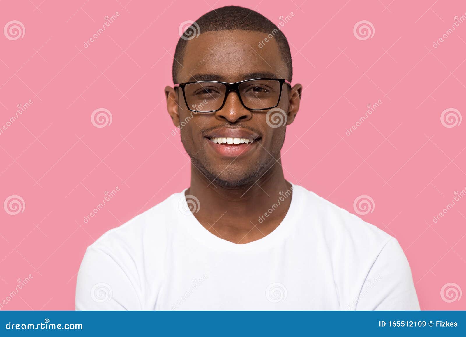Head Shot Portrait Smiling African American Man In Glasses Stock Image