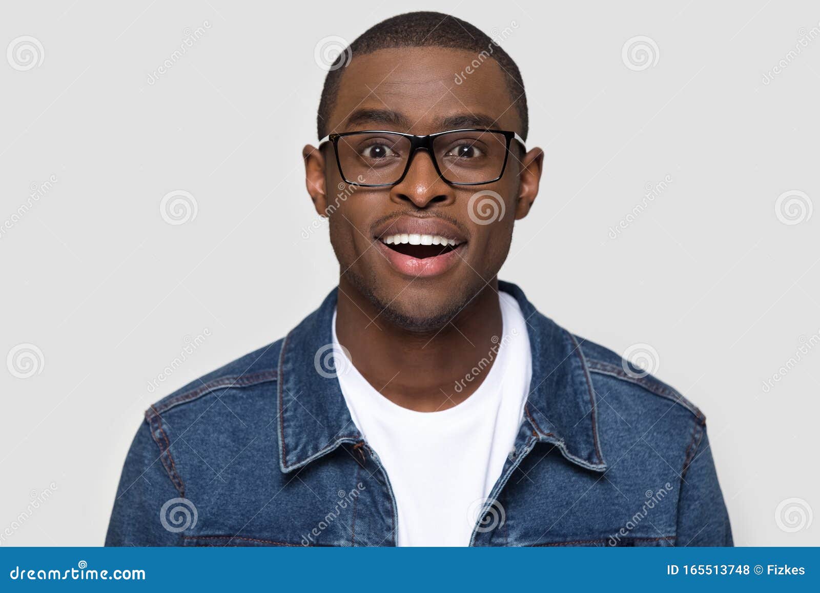 Head Shot Portrait Surprised African American Man In Glasses Stock