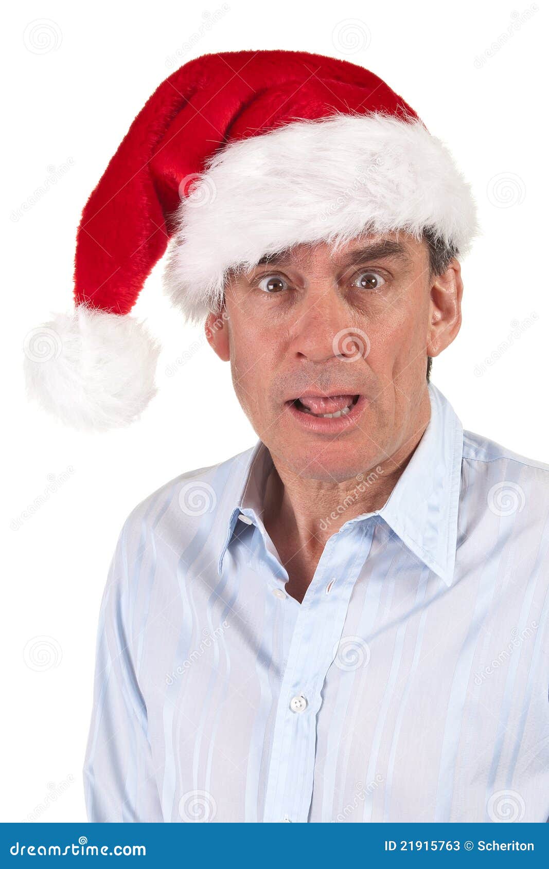 Head Shot of Shocked Man in Santa Hat Stock Image - Image of mature ...