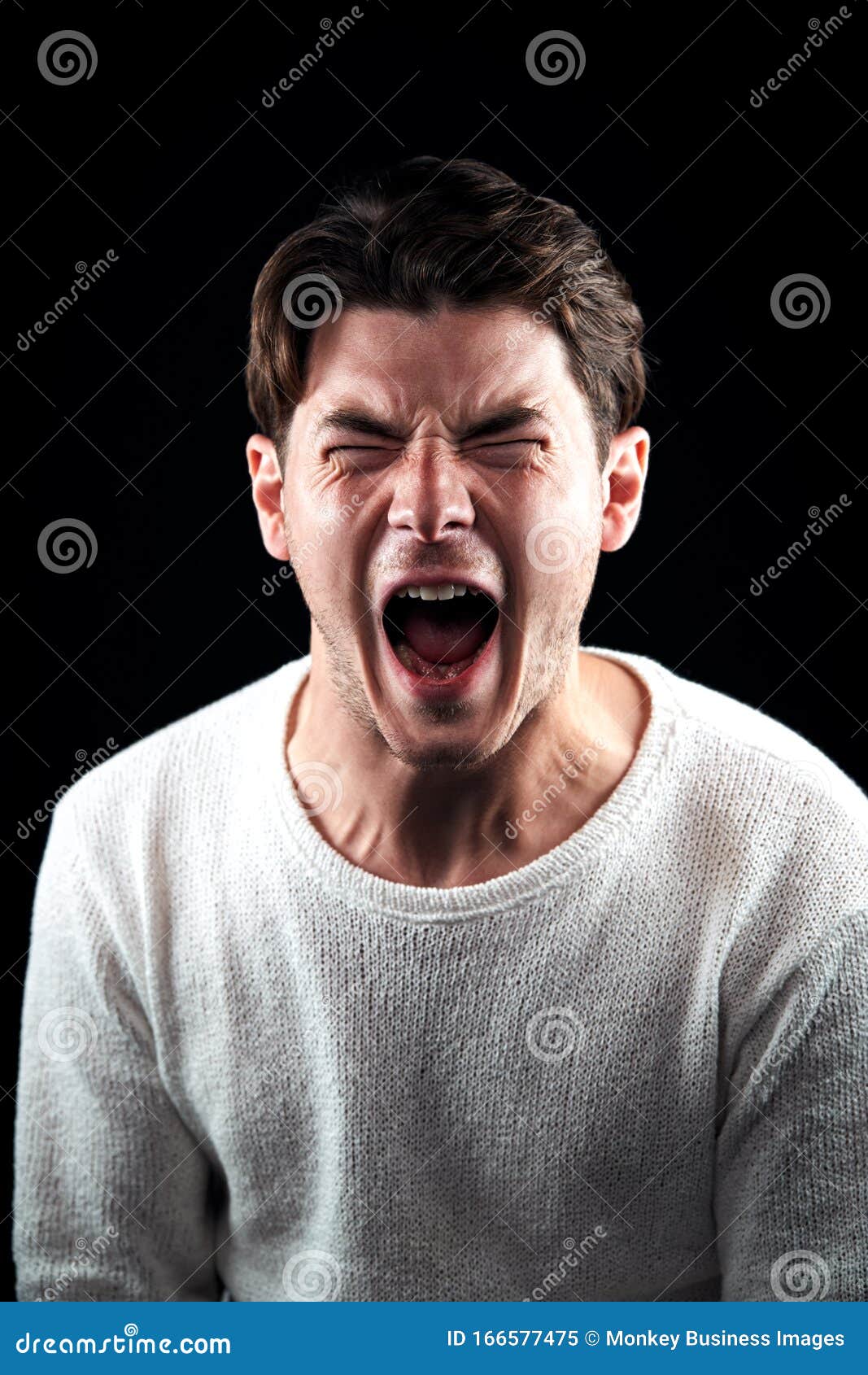 Head and Shoulders Studio Shot of Angry Man Shouting at Camera Stock ...