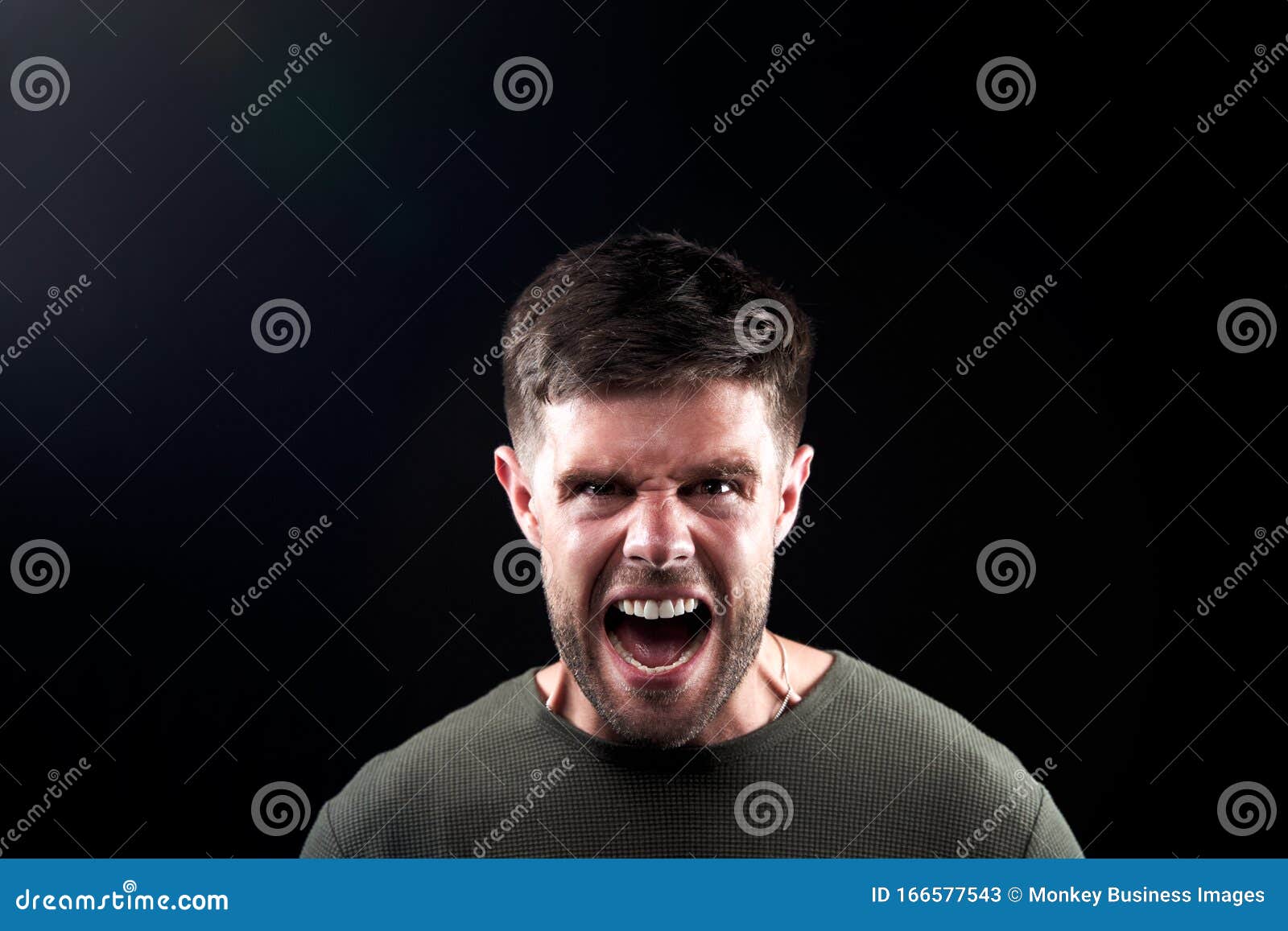 Head and Shoulders Studio Shot of Angry Man Shouting at Camera Stock ...