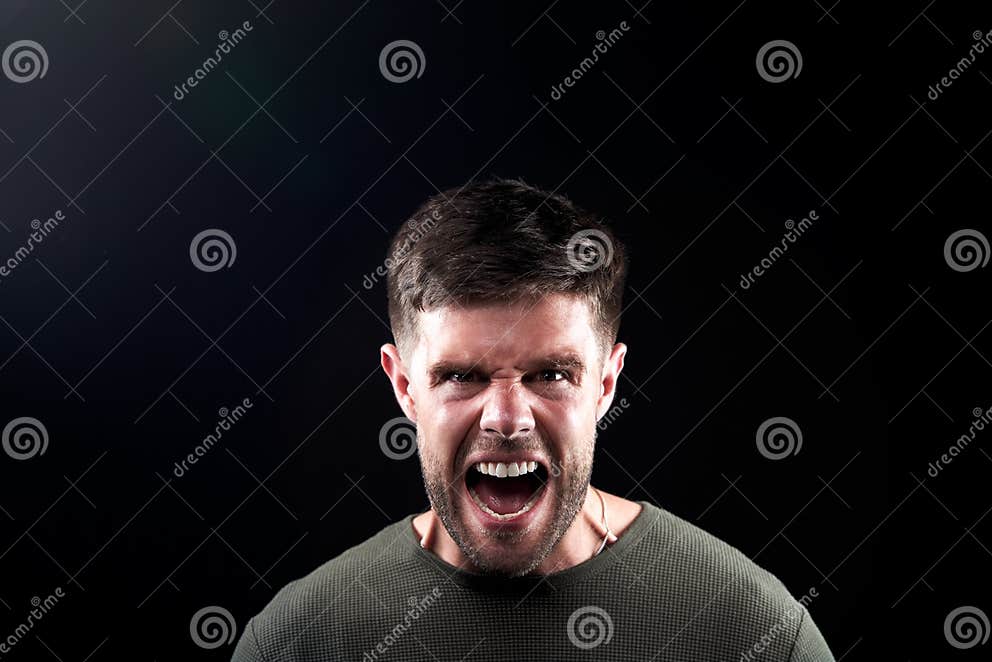 Head and Shoulders Studio Shot of Angry Man Shouting at Camera Stock ...