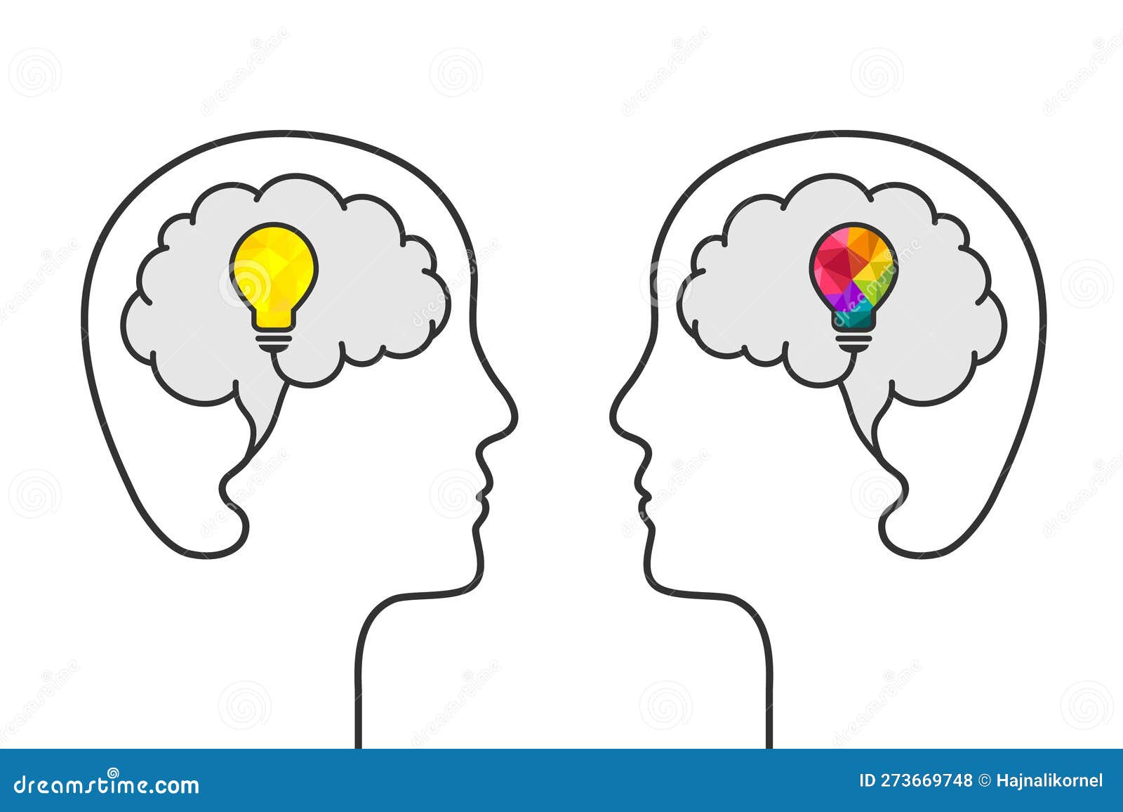 Head Silhouette, Brain And Light Bulb As Different Ideas Concept ... Head Silhouette, Brain And Light Bulb As Different Ideas Concept ...