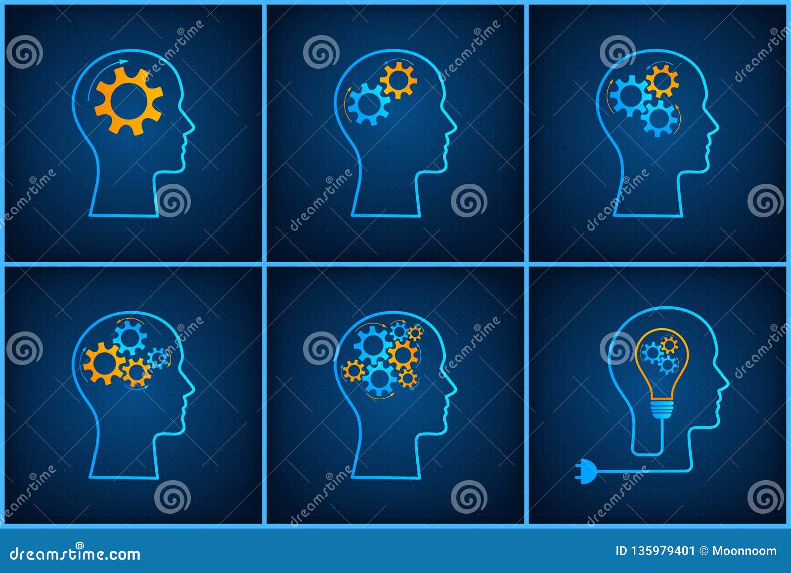 Profile Of Gear Head Brain Thinker Outline Vector Illustration ...