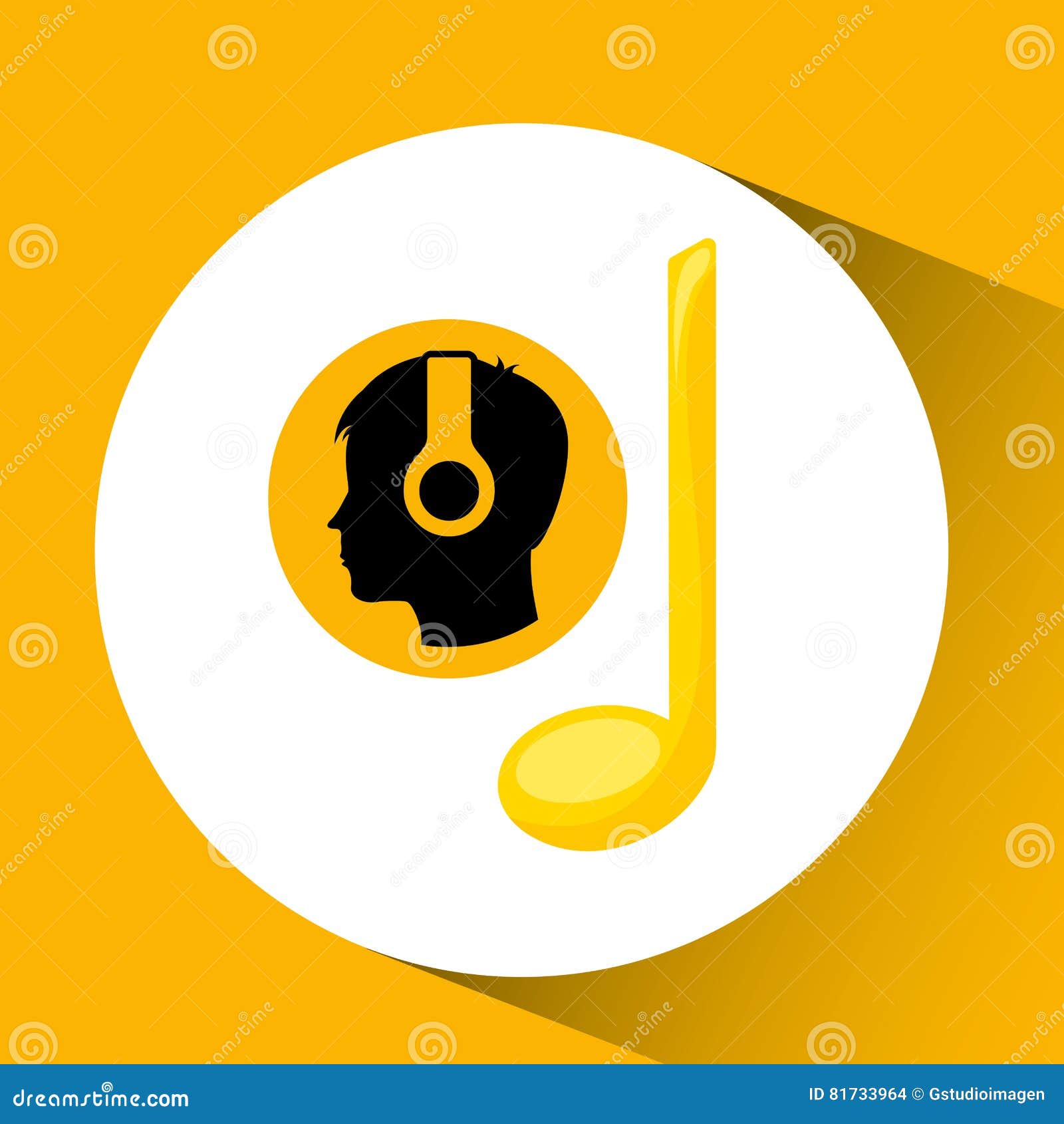 Head Silhouette Listening Music Black Note Stock Vector - Illustration ...