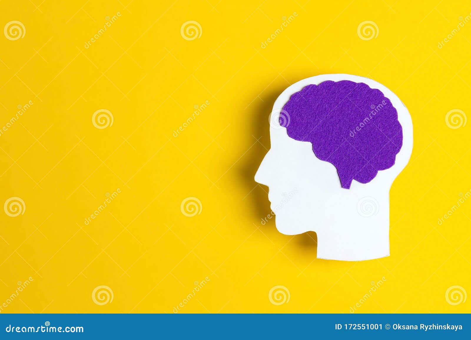 Head Silhouette with a Purple Brain on Yellow Background Stock Image ...