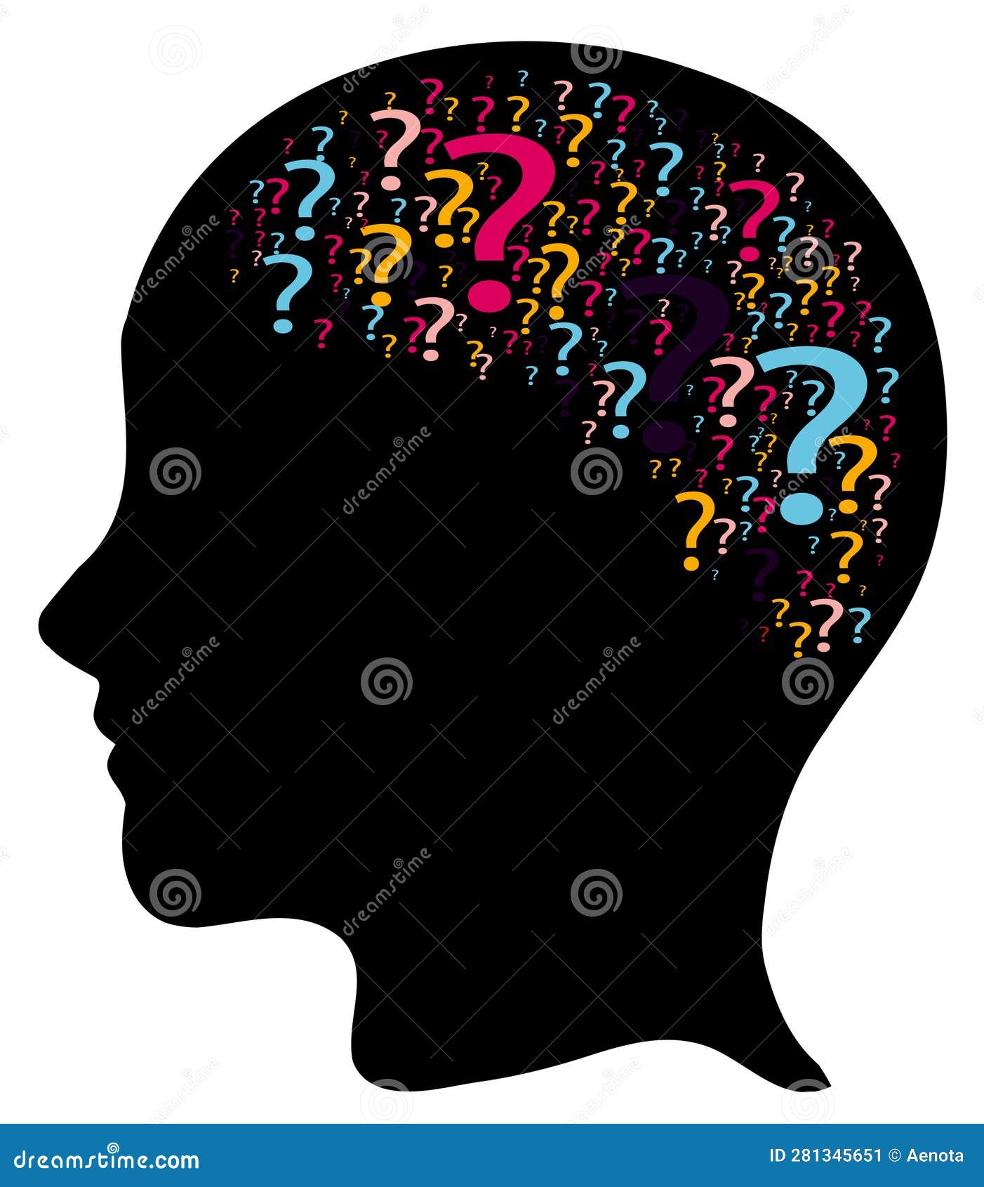 Head Silhouette With Question Marks - Vector Illustration ...